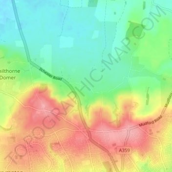 Yeovil Marsh topographic map, elevation, terrain