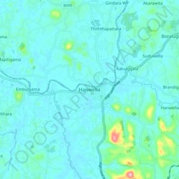 Hanwella topographic map, elevation, terrain