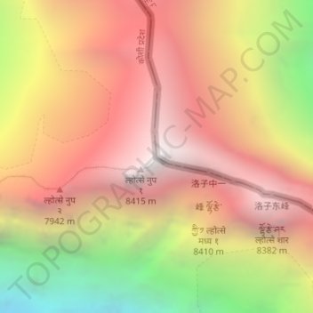 Lhotse topographic map, elevation, terrain
