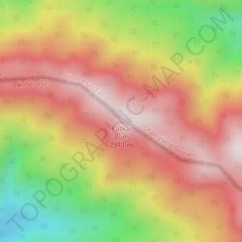 Patkai Bum topographic map, elevation, terrain