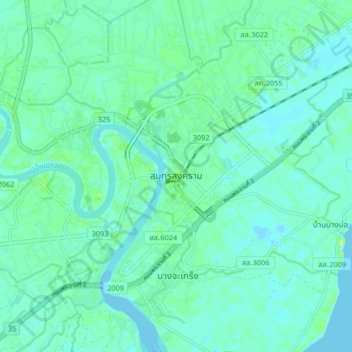 Samut Songkhram topographic map, elevation, terrain