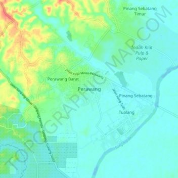 Perawang topographic map, elevation, terrain