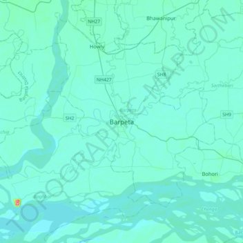 Barpeta topographic map, elevation, terrain
