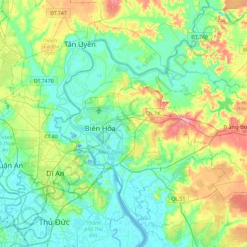 Bien Hoa topographic map, elevation, terrain