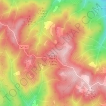 Poggio Molino a Vento topographic map, elevation, terrain