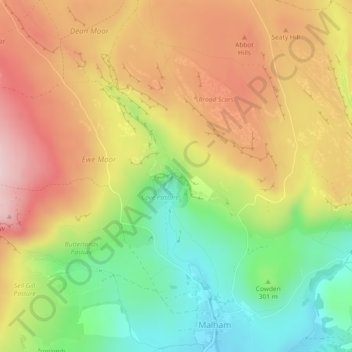 Malham Cove topographic map, elevation, terrain