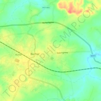 Burhar topographic map, elevation, terrain