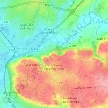 Saint-Senier-sous-Avranches topographic map, elevation, terrain