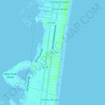Lavallette topographic map, elevation, terrain
