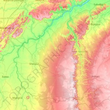 Sheopur topographic map, elevation, terrain