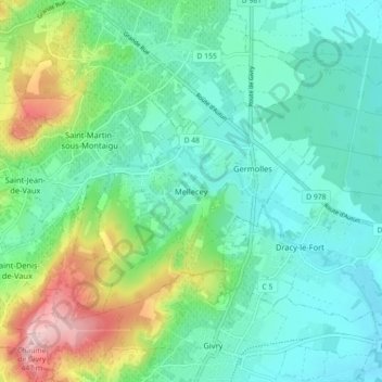 Mellecey topographic map, elevation, terrain