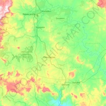 Dannhauser Local Municipality topographic map, elevation, terrain
