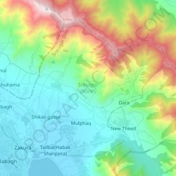 Srinagar (North) topographic map, elevation, terrain