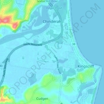Chinderah topographic map, elevation, terrain