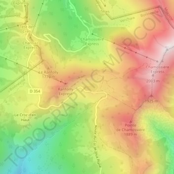 Lac de Joux Plane topographic map, elevation, terrain