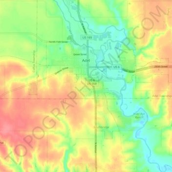 Adel topographic map, elevation, terrain