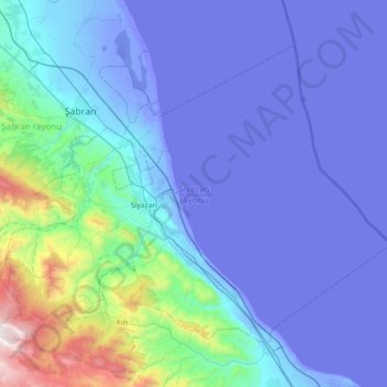 Siazan District topographic map, elevation, terrain