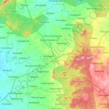 Narsapur mandal topographic map, elevation, terrain