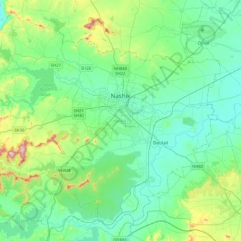 Nashik Taluka topographic map, elevation, terrain
