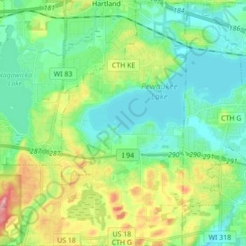 Town of Delafield topographic map, elevation, terrain