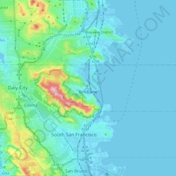 Brisbane topographic map, elevation, terrain