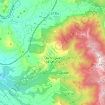 San Gregorio da Sassola topographic map, elevation, terrain