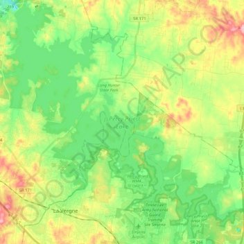 J. Percy Priest Lake topographic map, elevation, terrain