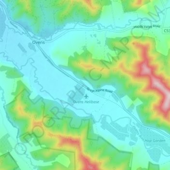 Ovens topographic map, elevation, terrain