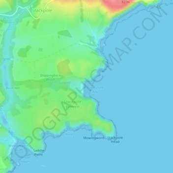 Barafundle Bay topographic map, elevation, terrain