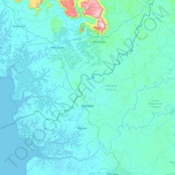 Kambia District topographic map, elevation, terrain