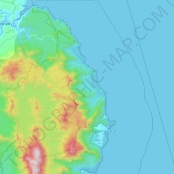 Cape Tribulation topographic map, elevation, terrain