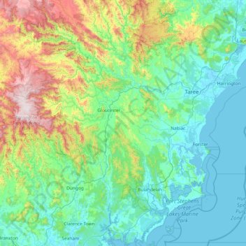 Mid-Coast Council topographic map, elevation, terrain