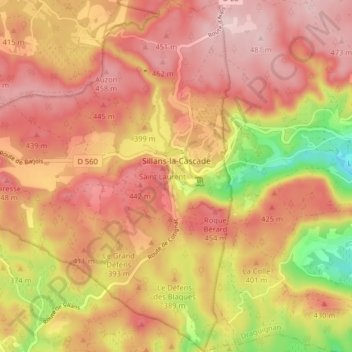 Sillans-la-Cascade topographic map, elevation, terrain