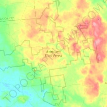 Beartown State Forest topographic map, elevation, terrain