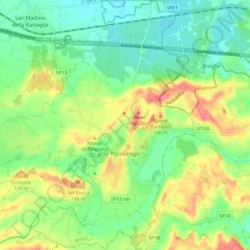 Pozzolengo topographic map, elevation, terrain