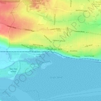 Leigh-on-Sea topographic map, elevation, terrain