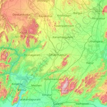 Dharmapuri topographic map, elevation, terrain