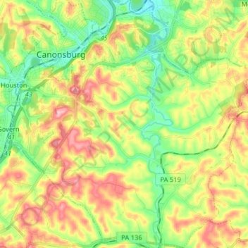 North Strabane Township topographic map, elevation, terrain