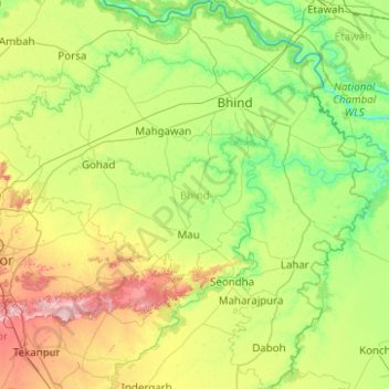 Bhind topographic map, elevation, terrain
