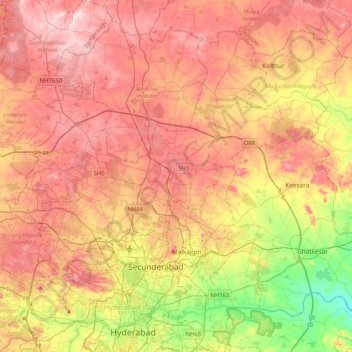 Medchal–Malkajgiri topographic map, elevation, terrain