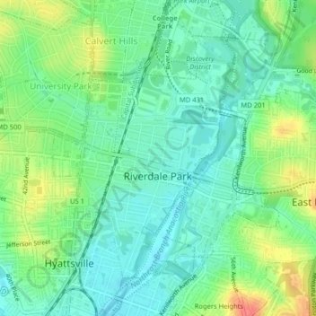 Riverdale Park topographic map, elevation, terrain