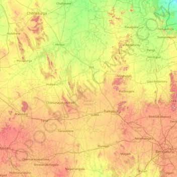 Tumkur district topographic map, elevation, terrain