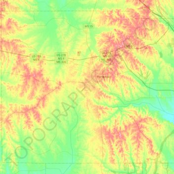 Pontotoc County topographic map, elevation, terrain