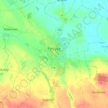 Pyrzyce topographic map, elevation, terrain