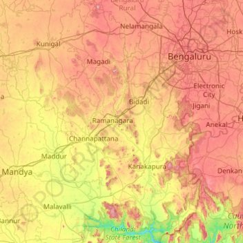 Ramanagara topographic map, elevation, terrain