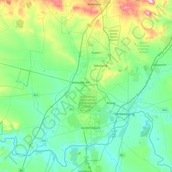 Emfuleni Local Municipality topographic map, elevation, terrain