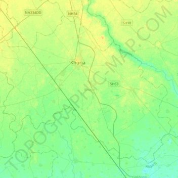 Khurja topographic map, elevation, terrain
