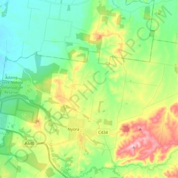 Nyora topographic map, elevation, terrain