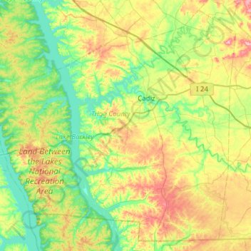 Trigg County topographic map, elevation, terrain