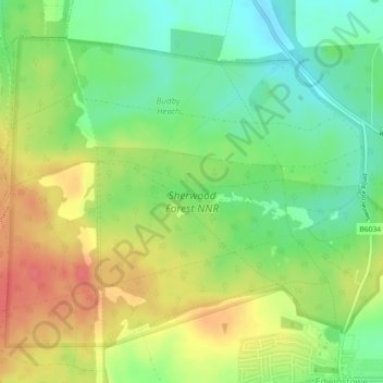 Sherwood Forest National Nature Reserve topographic map, elevation, terrain